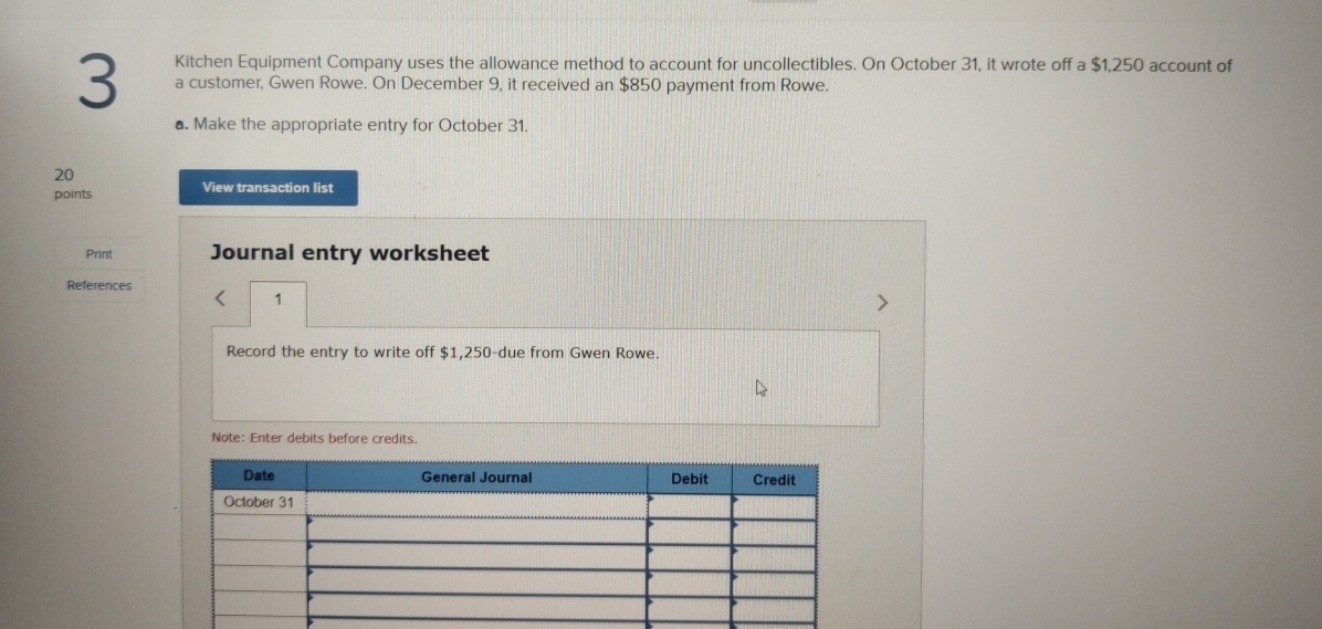 3Kitchen Equipment Company uses the allowance method | Chegg.com