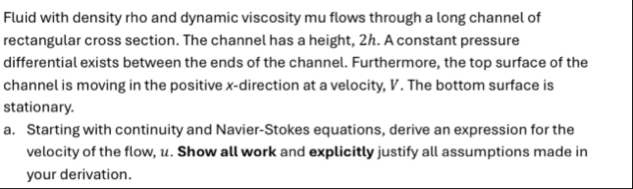Fluid with density rho and dynamic viscosity mu flows | Chegg.com
