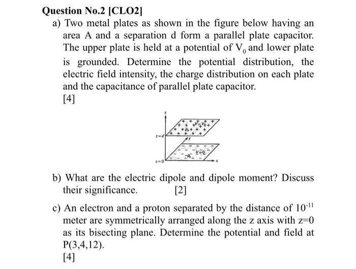 Solved Question No.2 [CLO2] a) Two metal plates as shown in | Chegg.com