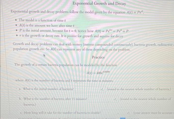 Solved Exponential growth and decay problems follow the | Chegg.com