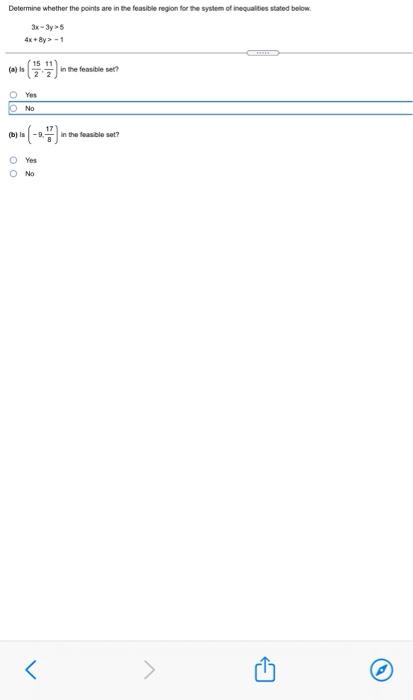 Solved Determine whether the points are in the feasible | Chegg.com