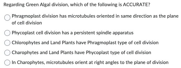 Solved Regarding Green Algal division, which of the | Chegg.com