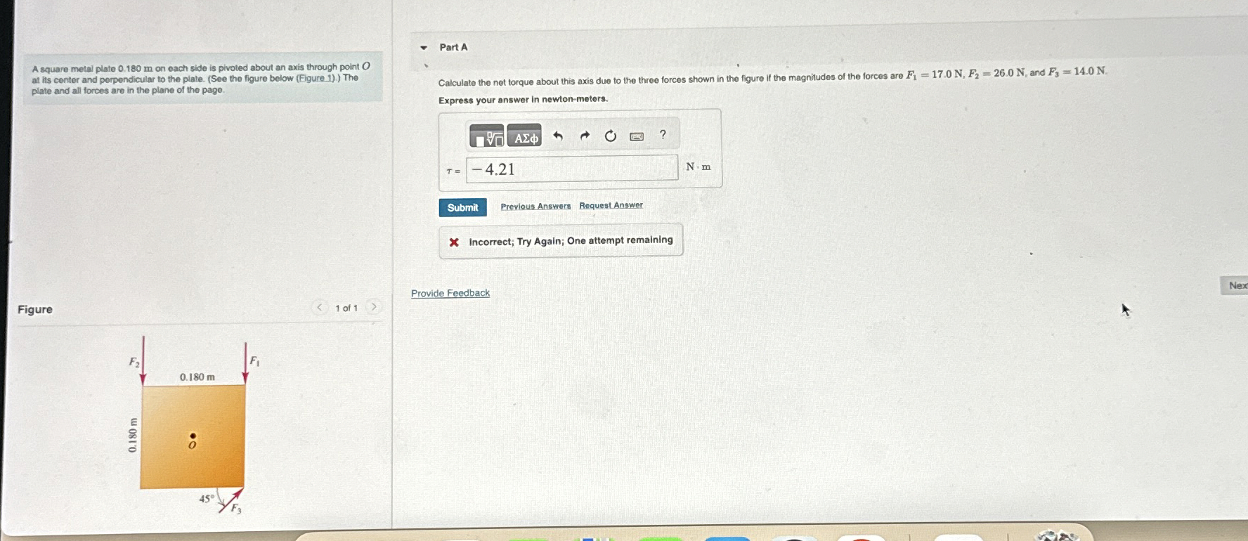 Solved A square metal plate 0.180 ﻿m on each side is pivoted | Chegg.com