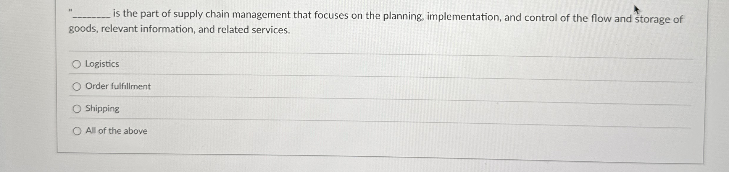Solved IIis the part of supply chain management that focuses | Chegg.com