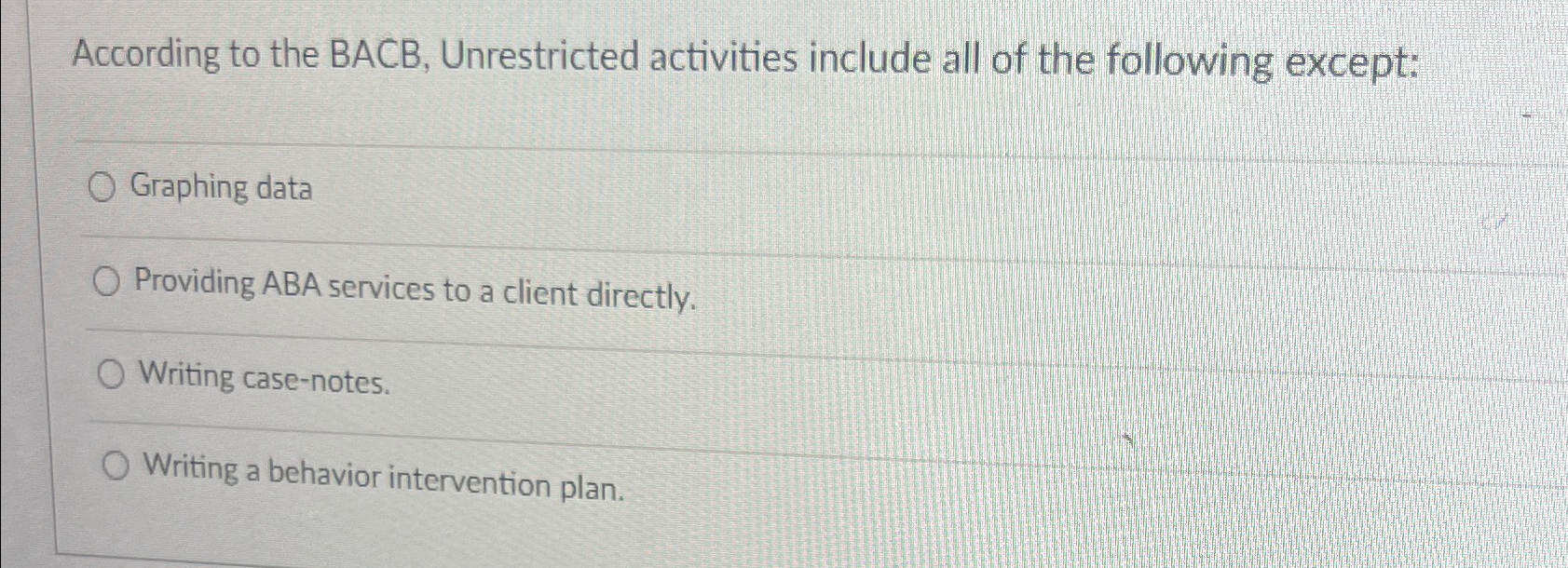 Solved According to the BACB, Unrestricted activities | Chegg.com