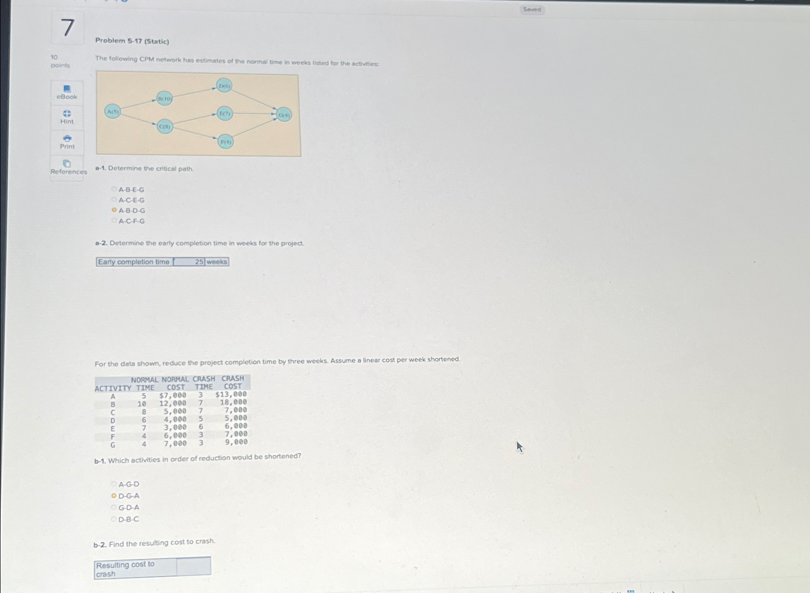 Solved 7SbvedProblem 5-17 (Static)10pointsThe following CPM | Chegg.com
