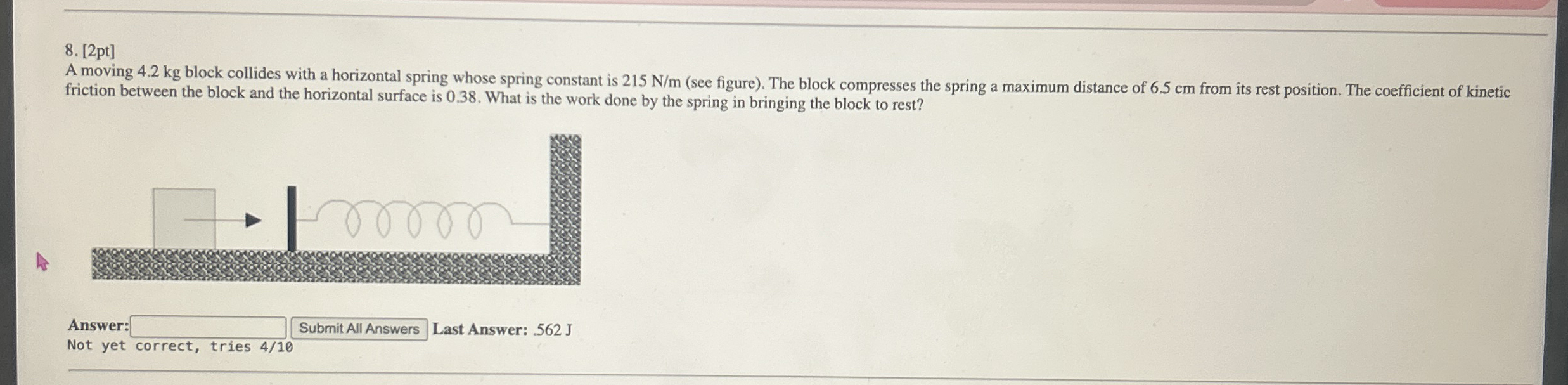 Solved [2pt]A moving 4.2 ﻿kg block collides with a | Chegg.com