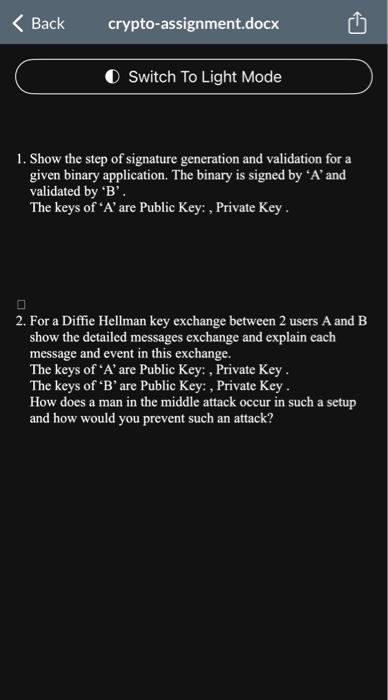 Solved 1. Show the step of signature generation and | Chegg.com