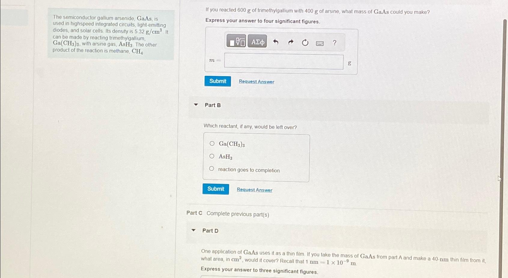 Solved The semiconductor gallium arsenide, GaAs, is used in | Chegg.com