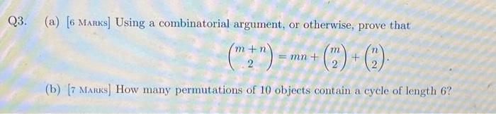 Solved A 6 Marks Using A Combinatorial Argument Or 4447