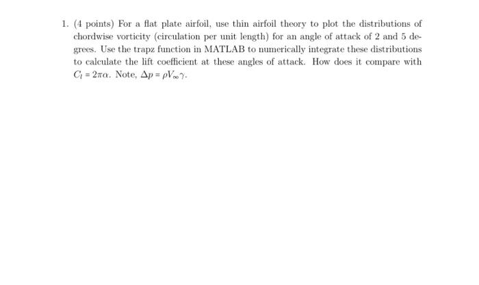 Solved 1. (4 points) For a flat plate airfoil, use thin | Chegg.com