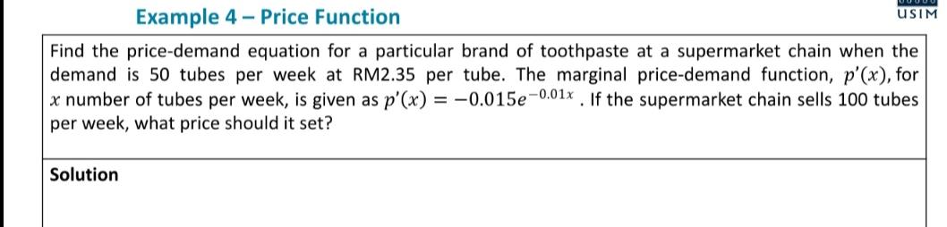 Solved Example 4 - ﻿Price FunctionFind the price-demand | Chegg.com