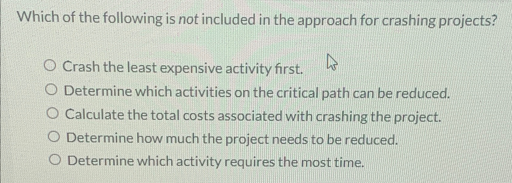 Solved Which of the following is not included in the | Chegg.com