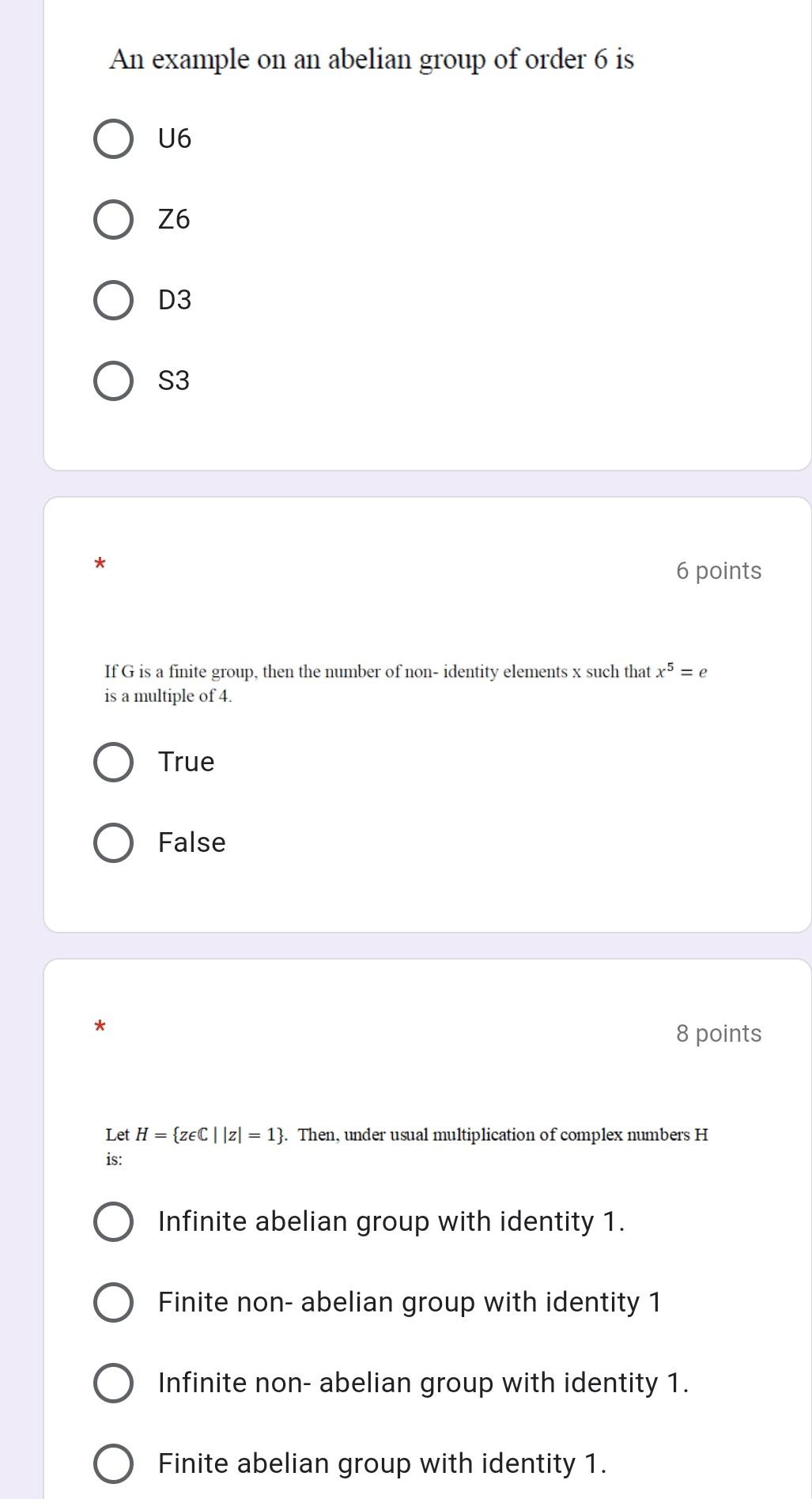 Solved An example on an abelian group of order 6 is U6 Z6 D3 | Chegg.com