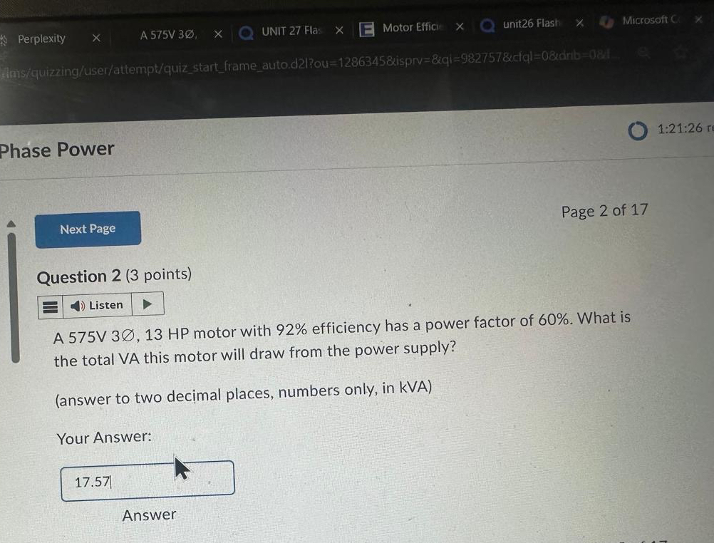 Solved Question 2 (3 points)A 575V3O,13 HP motor with 92% | Chegg.com Solved Question 2 (3 points)A 575V3O,13 HP motor with 92% | Chegg.com