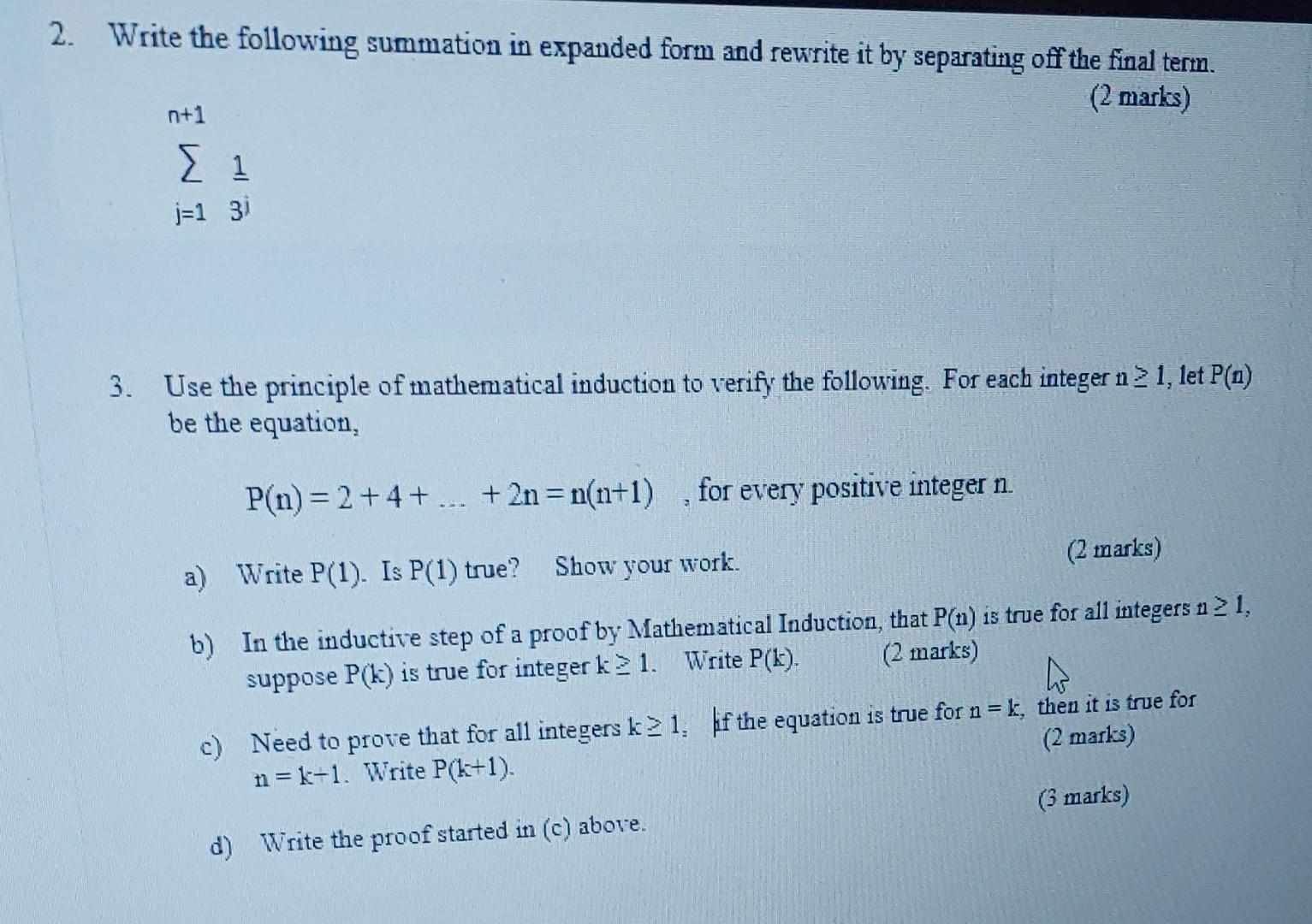Solved 2. Write the following summation in expanded form and | Chegg.com