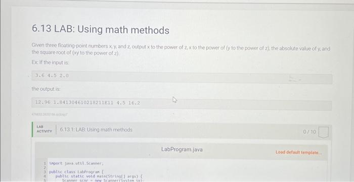 Solved 6.13 LAB: Using math methods Given three | Chegg.com