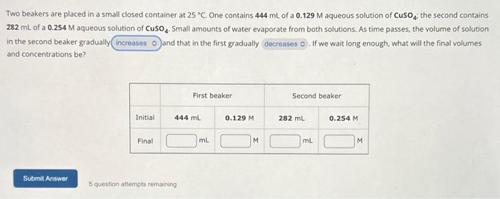 Solved Two beakers are placed in a small closed container at | Chegg.com