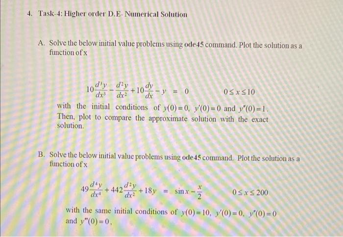 Solved 4. Task-4: Higher order D.E-Numerical Solution A. | Chegg.com