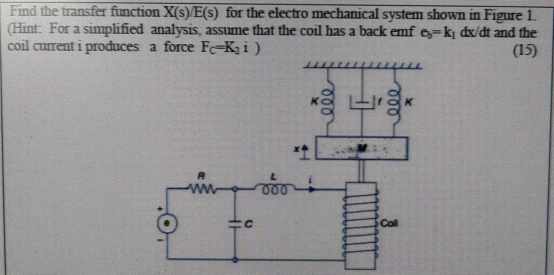 Solved Find the transfer function X(s) E(s) for the electro | Chegg.com