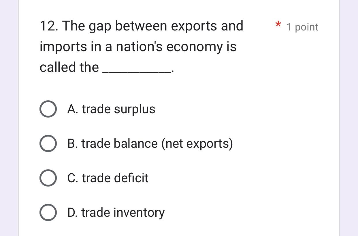 Solved The gap between exports and1 ﻿pointimports in a | Chegg.com
