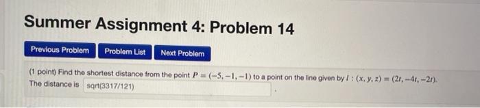 Solved Summer Assignment 4 Problem 14 Previous Problem 