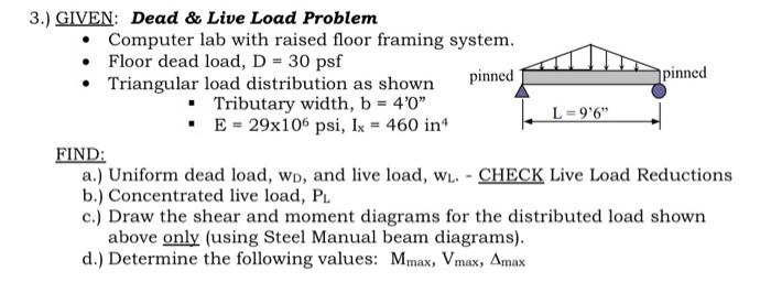 Solved 3.) GIVEN: Dead \& Live Load Problem - Computer lab | Chegg.com