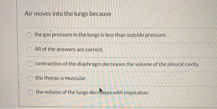 Solved Air moves into the lungs because the gas pressure in | Chegg.com