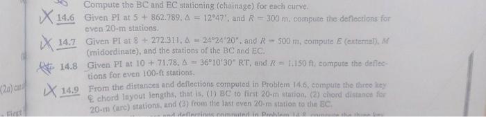 Solved Compute the BC and EC stationing (chainage) for each | Chegg.com