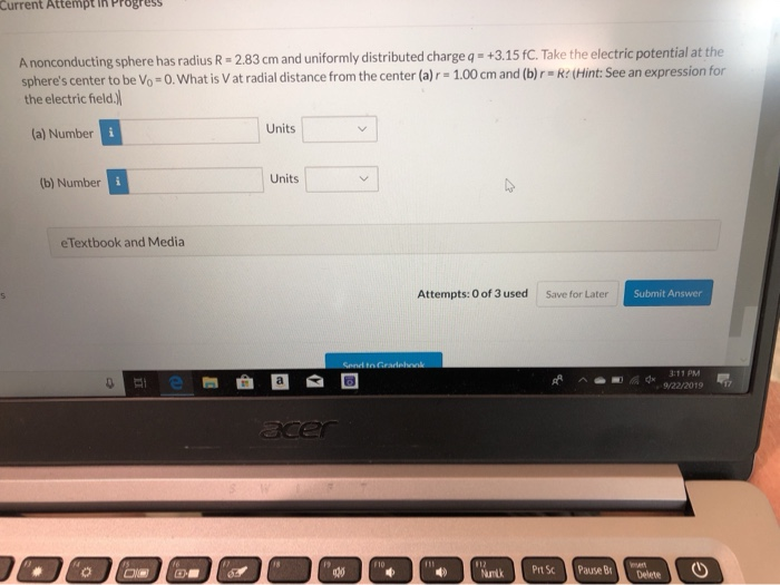 Solved Current Attempt in Progress Anonconducting sphere has | Chegg.com