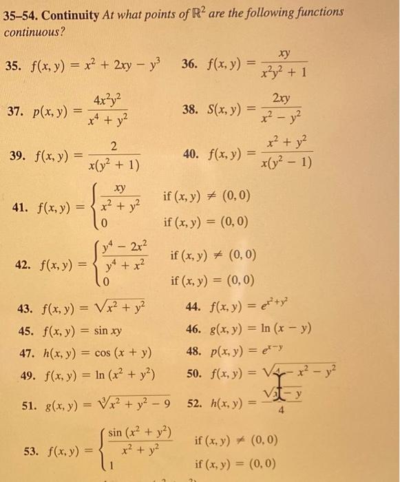 Solved 35–54. Continuity At what points of R2 are the | Chegg.com