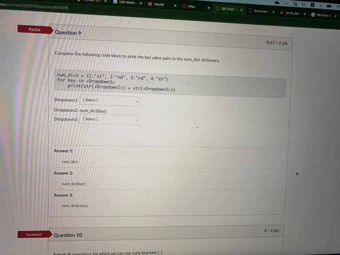 Solved Complete the following code block to print the key | Chegg.com
