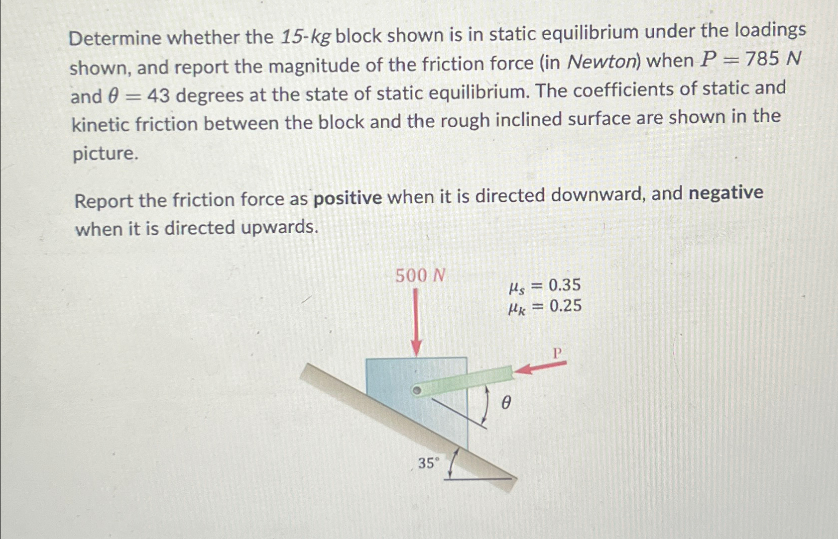Solved Determine whether the 15-kg ﻿block shown is in static | Chegg.com