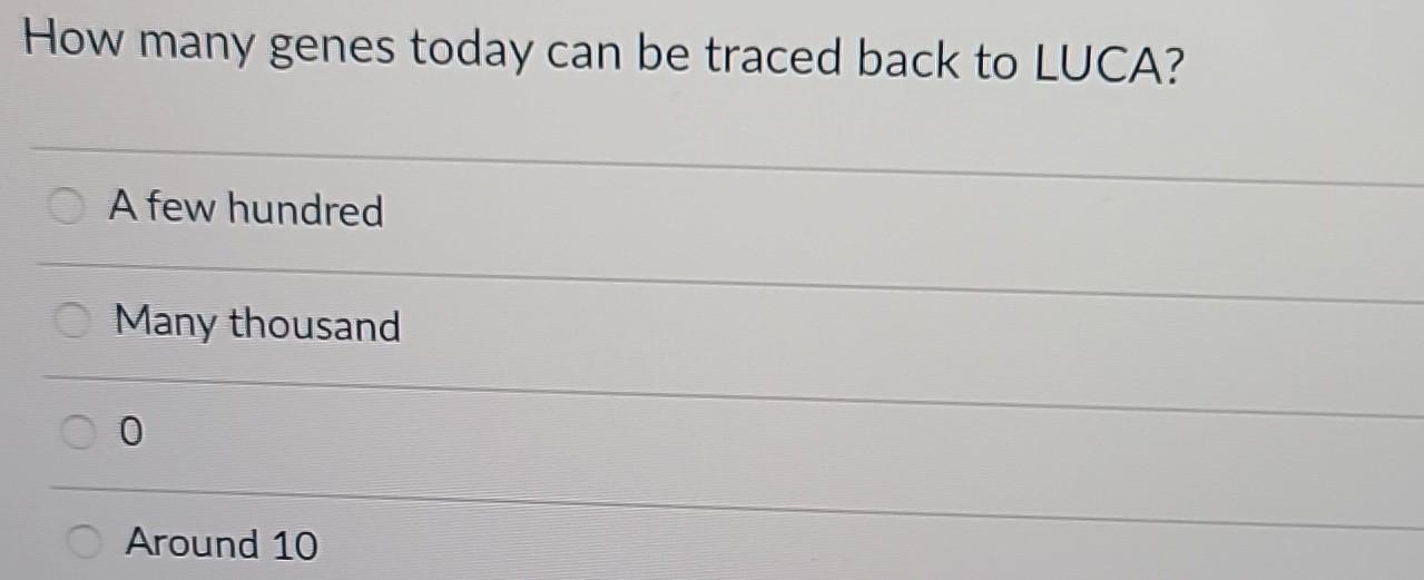 Solved How many genes today can be traced back to LUCA? A | Chegg.com