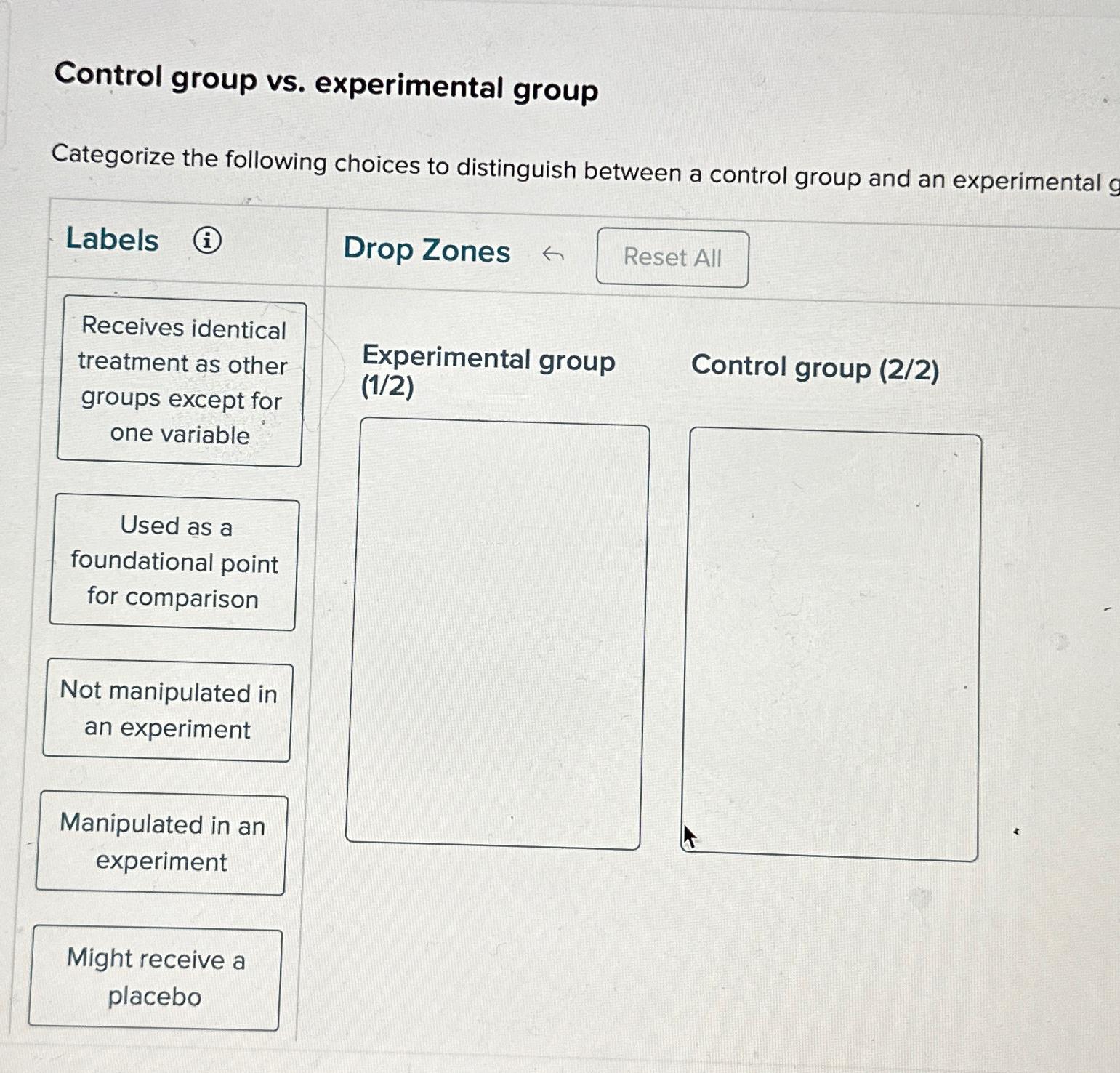 Solved Control group vs. ﻿experimental groupCategorize the | Chegg.com