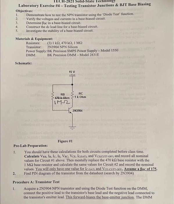 Laboratory Exercise \#4 - Testing Transistor | Chegg.com