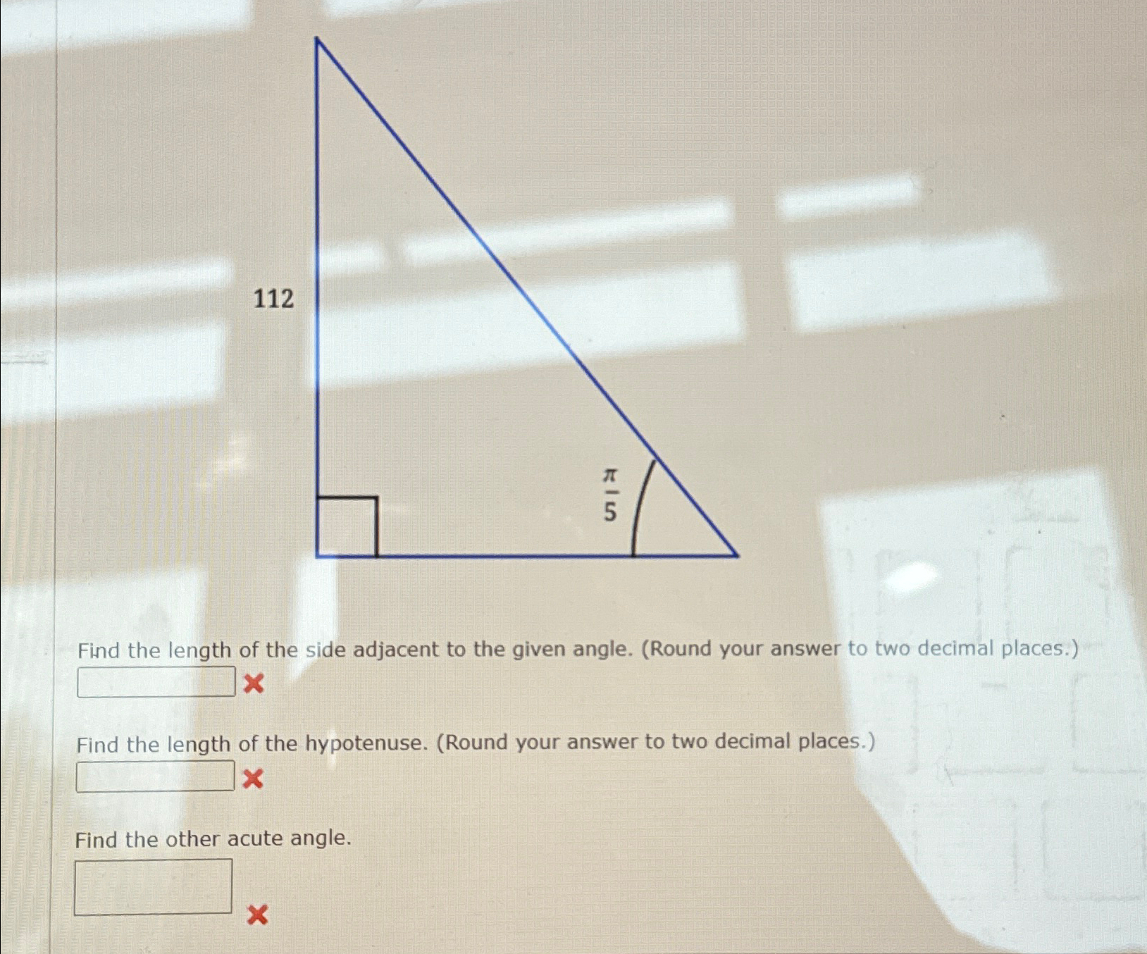 Solved Find the length of the side adjacent to the given | Chegg.com