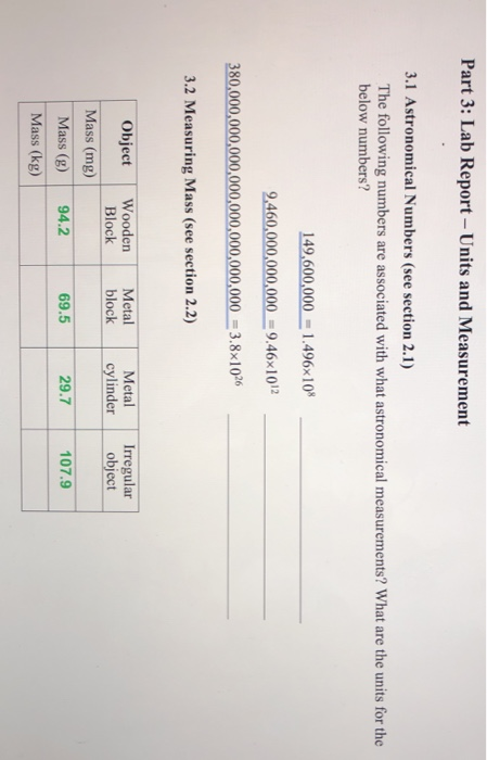 Solved Part 3: Lab Report - Units and Measurement 3.1 | Chegg.com