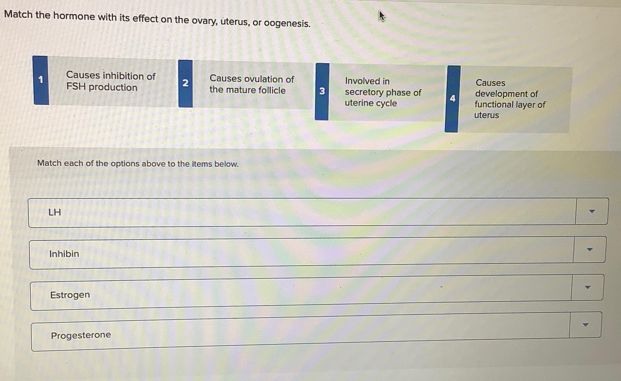 Solved Match the hormone with its effect on the ovary, | Chegg.com