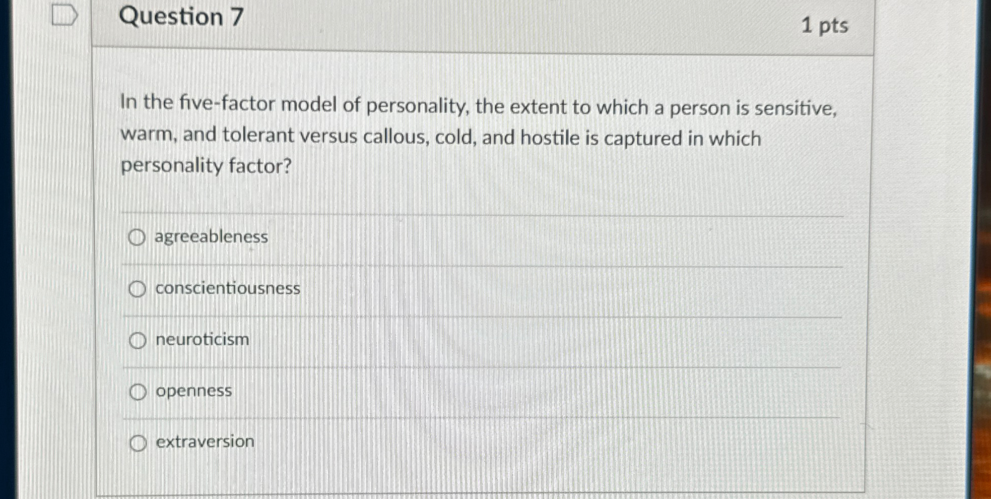 Solved Question 71 ﻿ptsIn the five-factor model of | Chegg.com