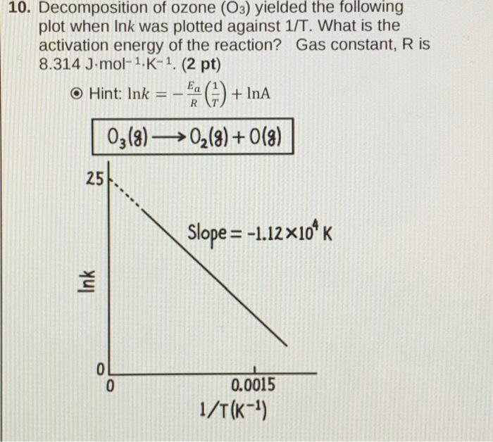 Solved 10. Decomposition of ozone (O3) yielded the following | Chegg.com