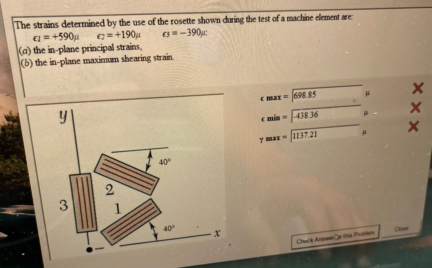 Solved The strains determined by the use of the rosette | Chegg.com
