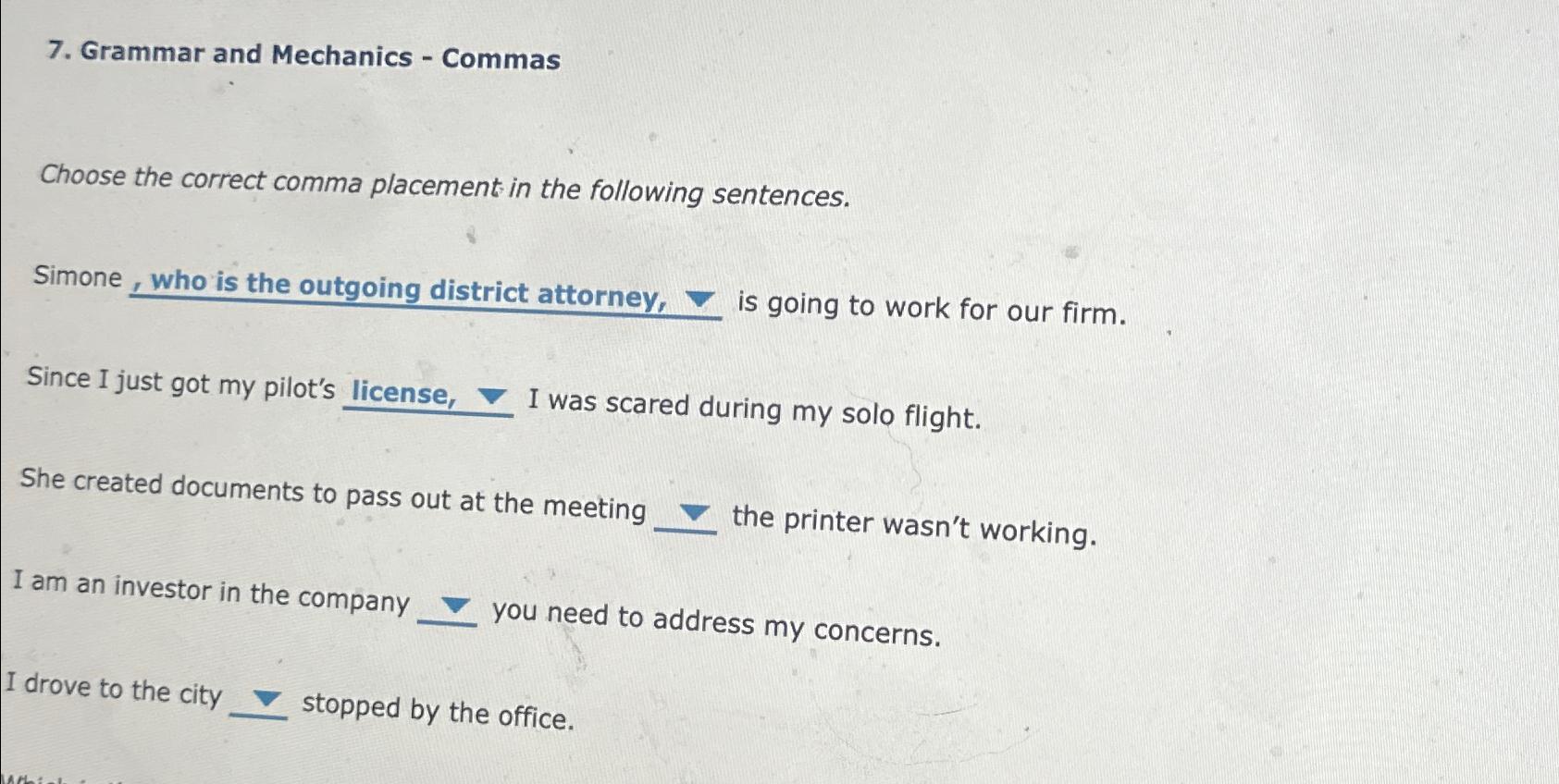 Solved Grammar and Mechanics - ﻿CommasChoose the correct | Chegg.com