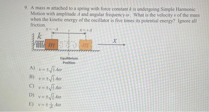 Solved 9. A mass m attached to a spring with force constant | Chegg.com