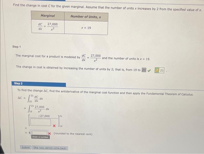 Solved Find the change in cost C for the given marginal. | Chegg.com