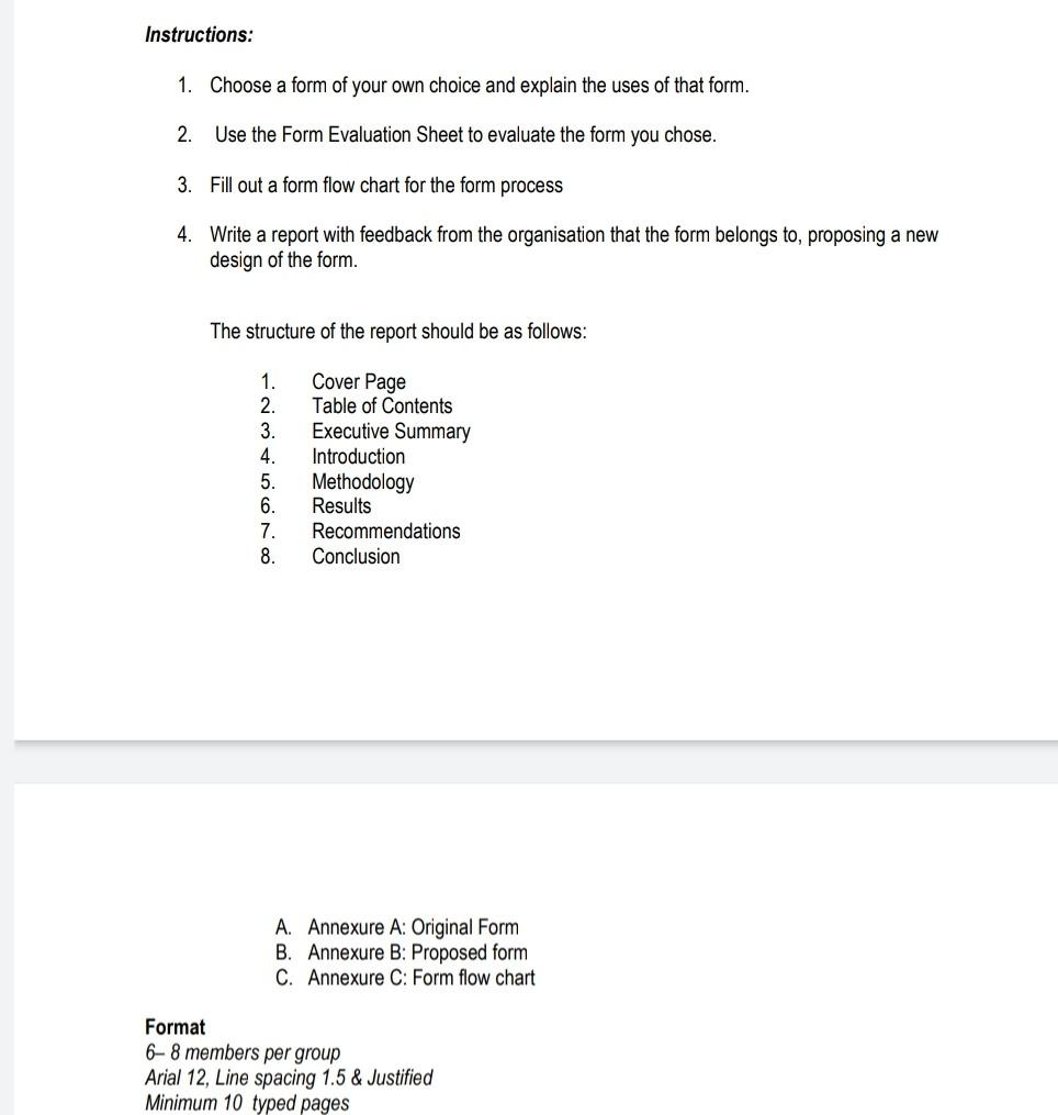 Instructions: 1. Choose a form of your own choice and | Chegg.com