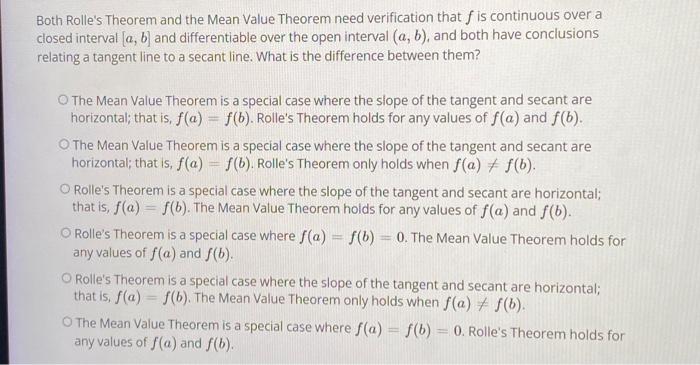 Solved Both Rolle's Theorem and the Mean Value Theorem need | Chegg.com