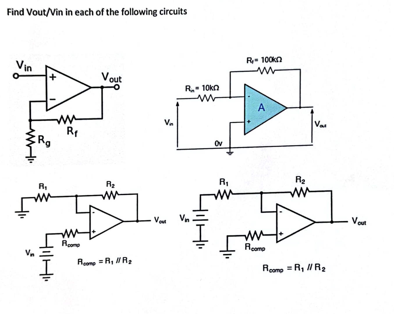Solved Find Vout/Vin in each of the following circuits | Chegg.com
