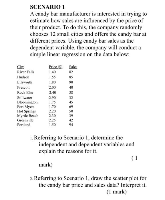 Solved SCENARIO 1 A candy bar manufacturer is interested in | Chegg.com