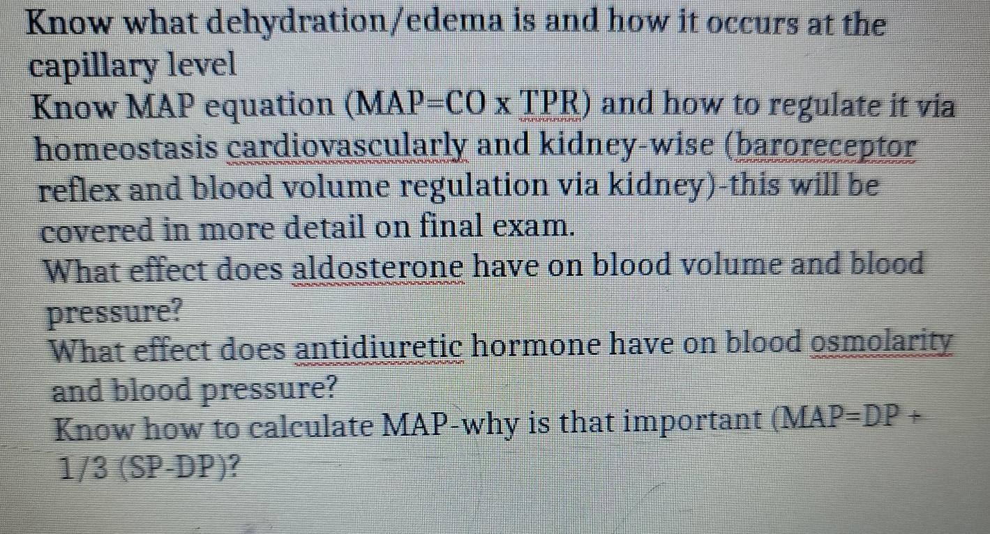 Solved Know what dehydration/edema is and how it occurs at | Chegg.com